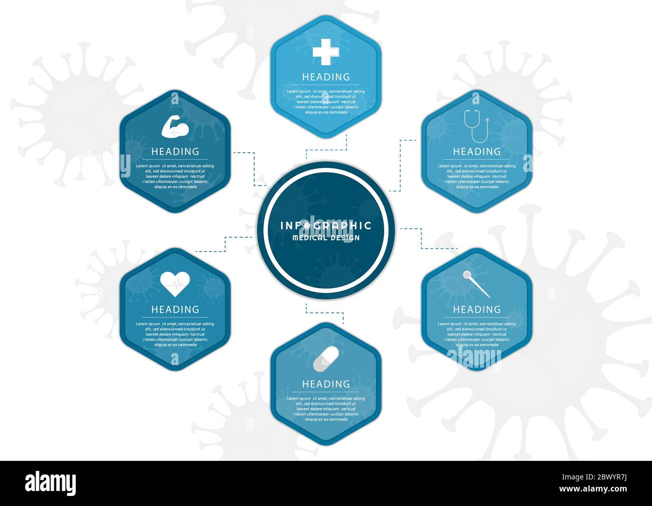 Infographic mind map style hexagon shape design six step to healthy ...