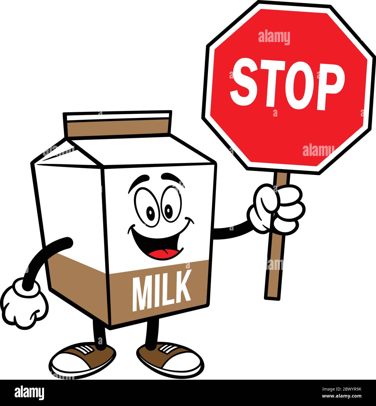 Chocolate Milk Carton Mascot with Stop Sign - A cartoon illustration of ...