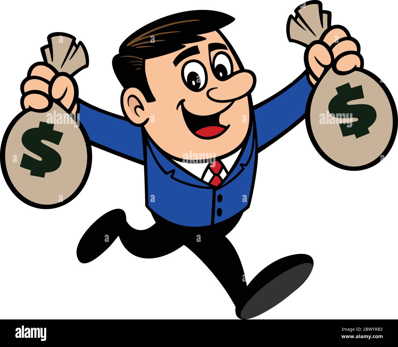 Businessman Running with a Bag of Money- A Cartoon Illustration of a ...