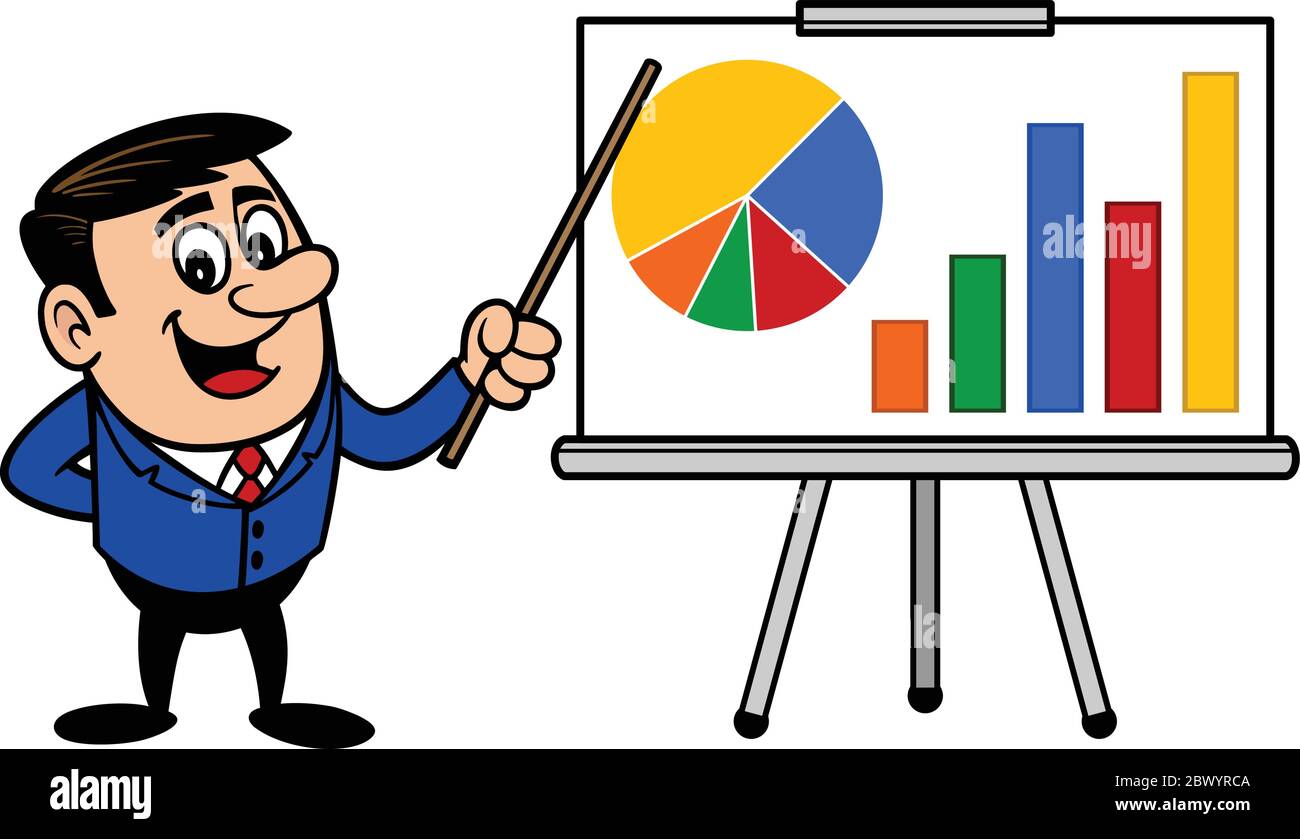 Businessman Sales Pitch Presentation- A Cartoon Illustration of a ...