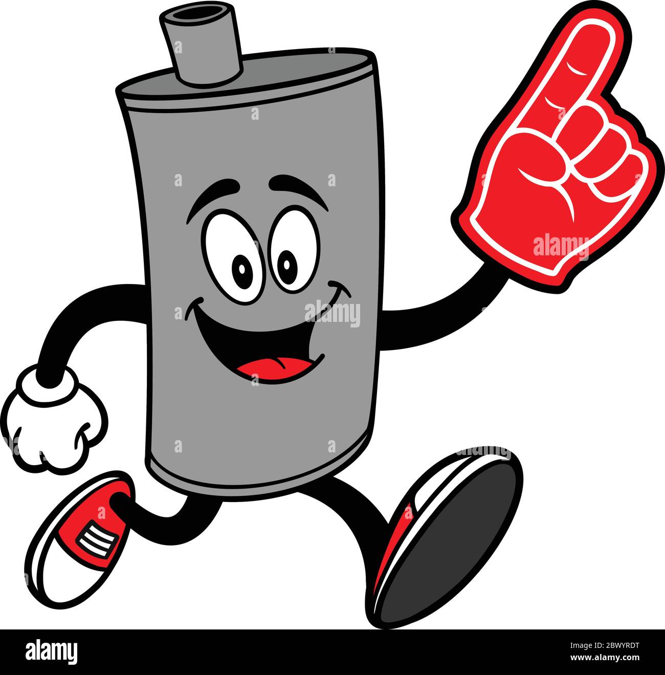 Car Muffler Mascot Running with a Foam Finger- A Cartoon Illustration ...