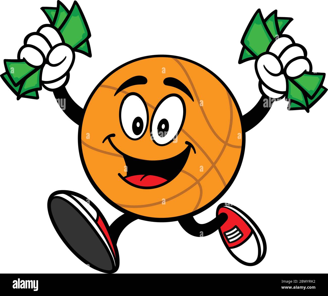 Cartoon Basketball Running with Money- A Cartoon Illustration of a ...
