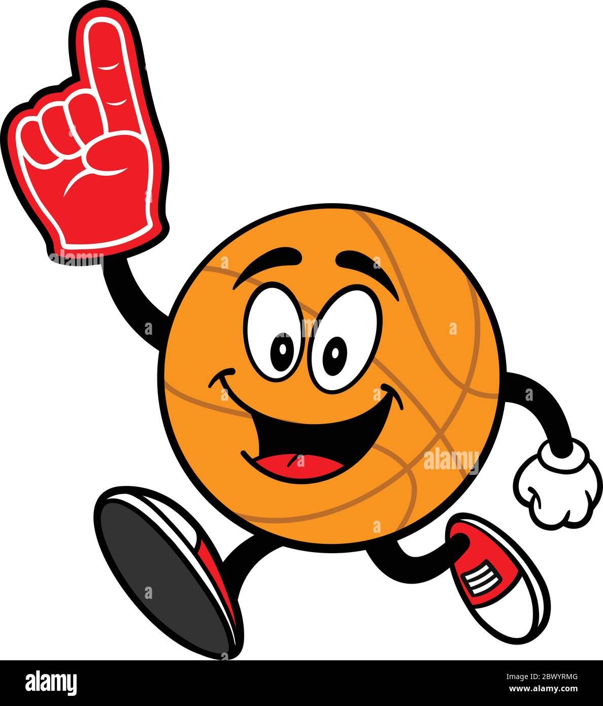 Cartoon Basketball Running with a Foam Finger- A Cartoon Illustration ...