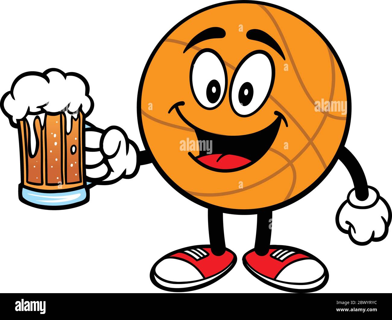 Cartoon Basketball with a Beer- A Cartoon Illustration of a Basketball ...