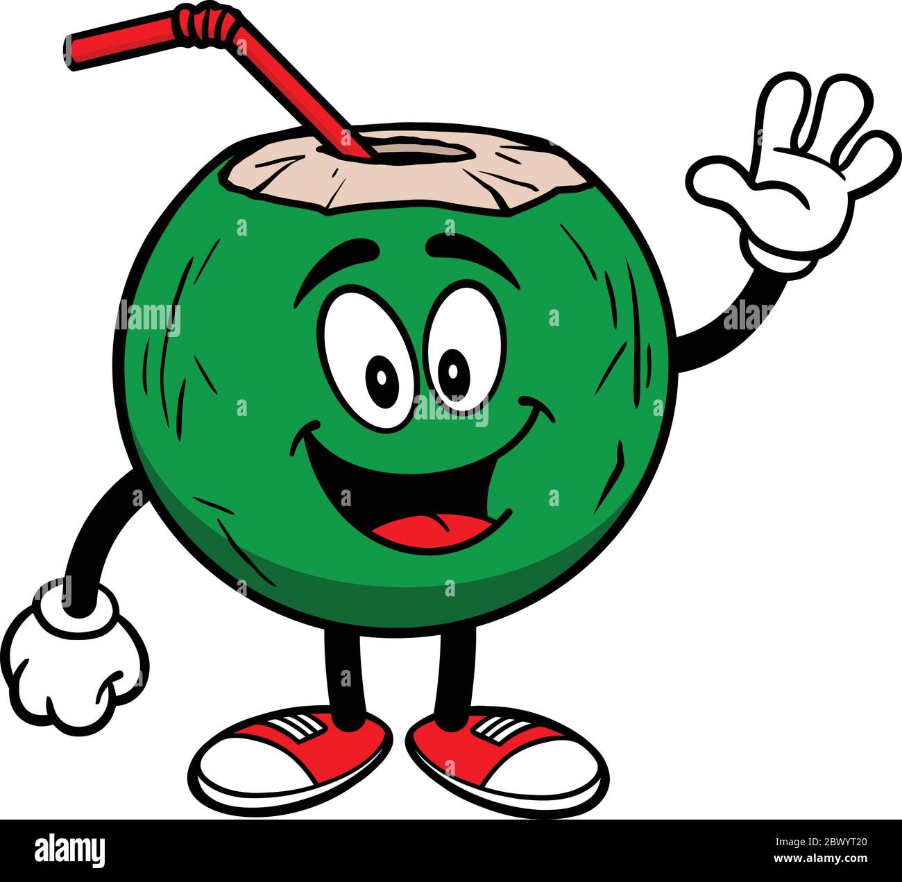 Coconut Water Mascot Waving - A cartoon illustration of a Coconut Water ...
