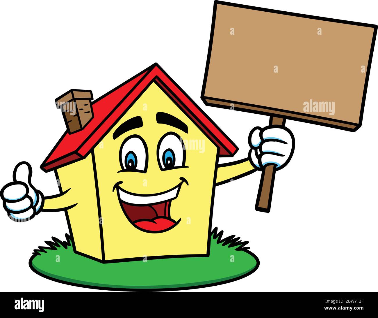 Cartoon House with Sign- A Cartoon Illustration of a House with a Sign ...