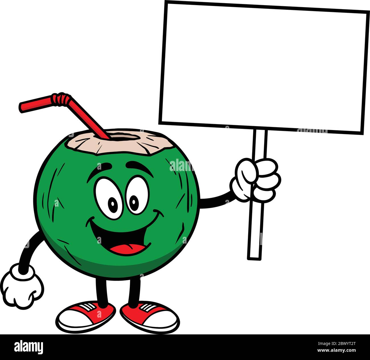 Coconut Water Mascot with Sign - A cartoon illustration of a Coconut ...