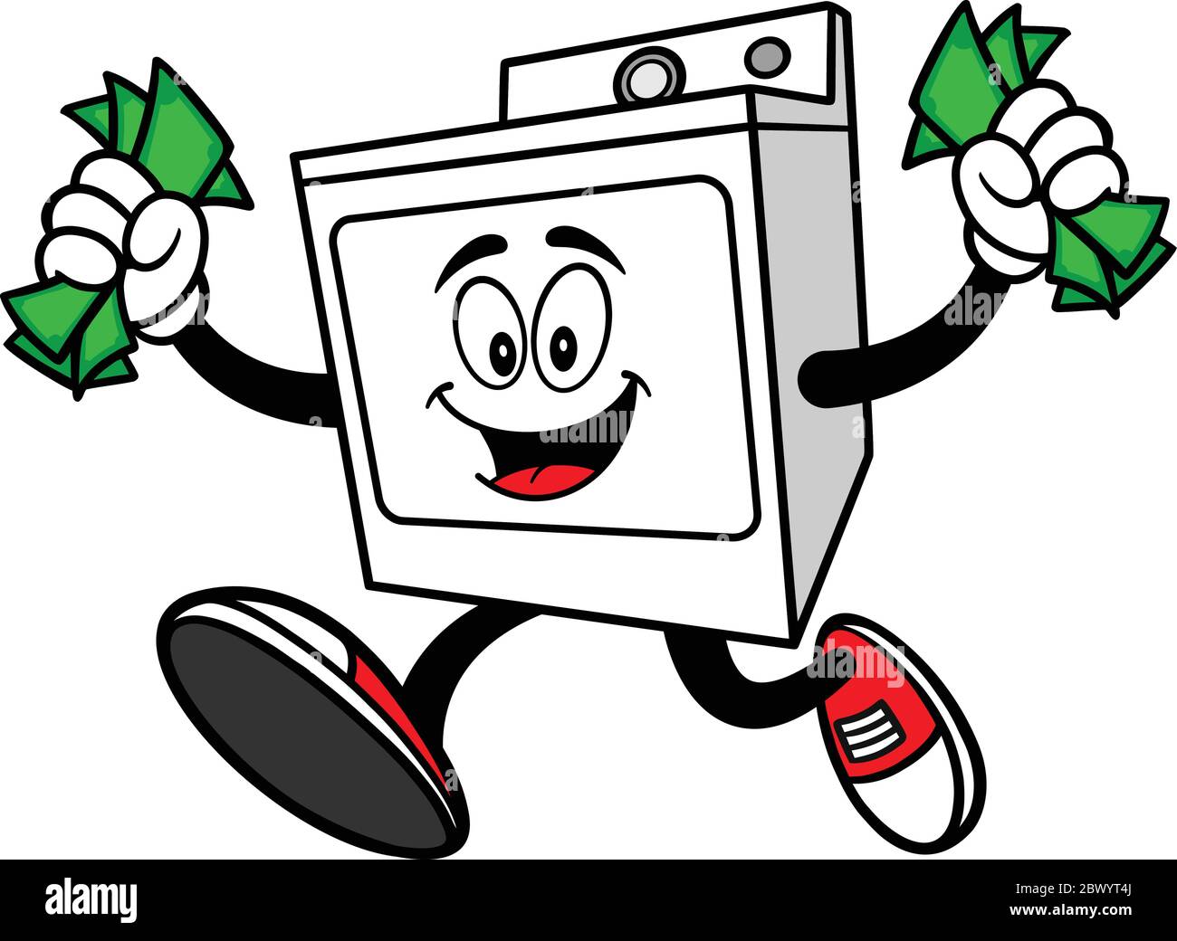 Clothes Dryer Mascot Running with Money - A cartoon illustration of a ...