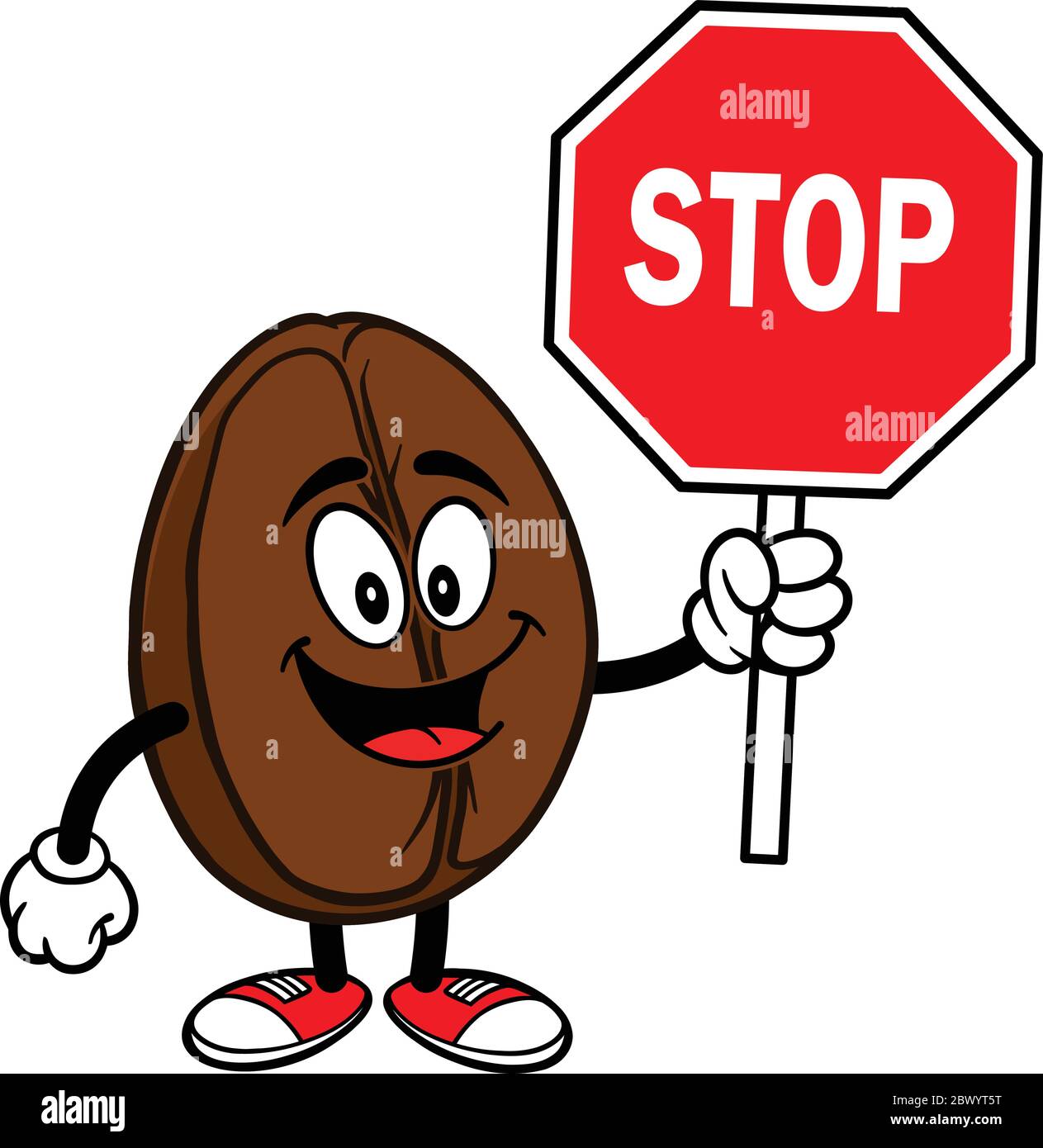 Coffee Bean Mascot with Stop Sign - A cartoon illustration of a Coffee ...