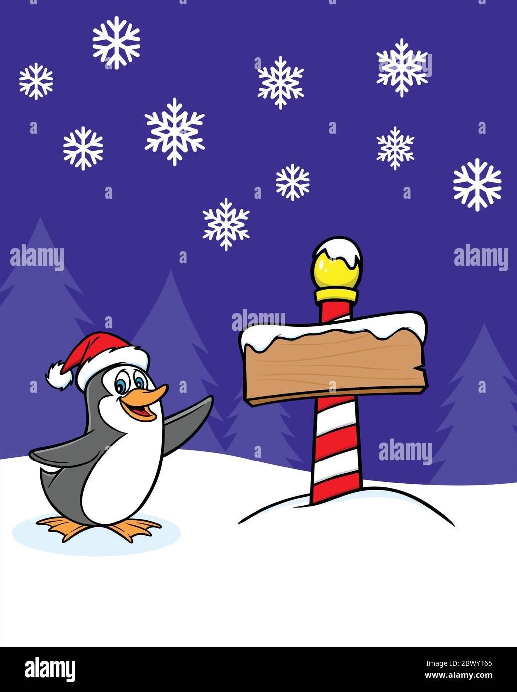 Christmas Penguin with Sign- A Cartoon Illustration of a Christmas ...