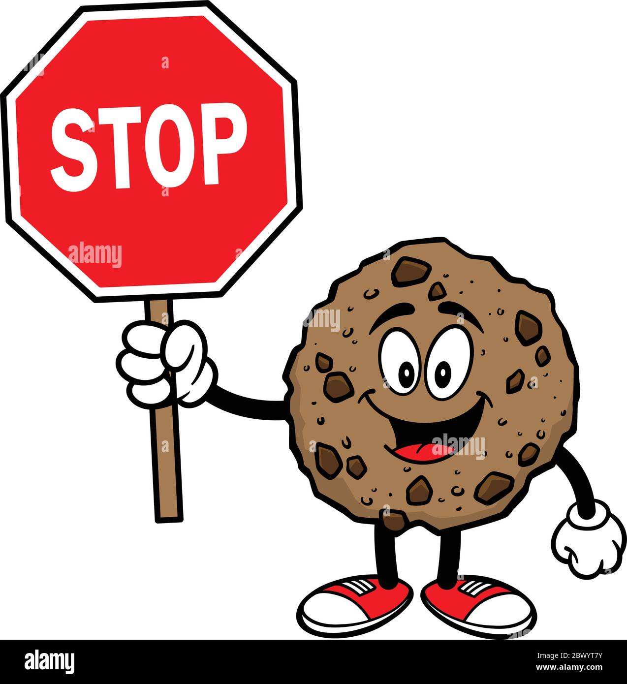 Chocolate Chip Cookie Mascot with Stop Sign - A cartoon illustration of ...