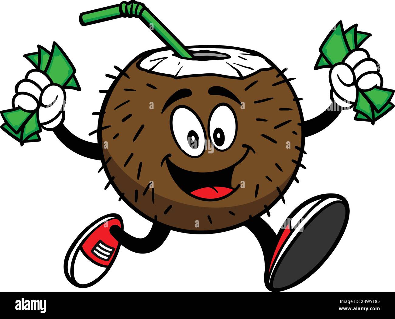 Coconut Drink Mascot Running with Money - A cartoon illustration of a ...