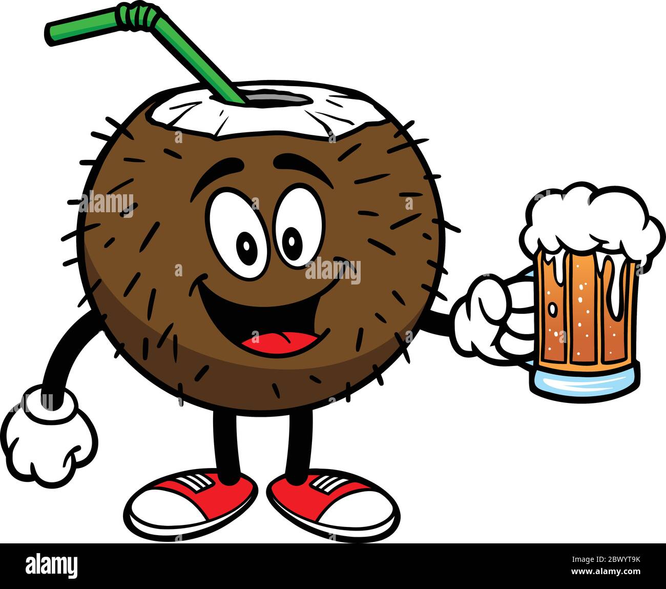 Coconut Drink Mascot with Beer - A cartoon illustration of a Coconut ...