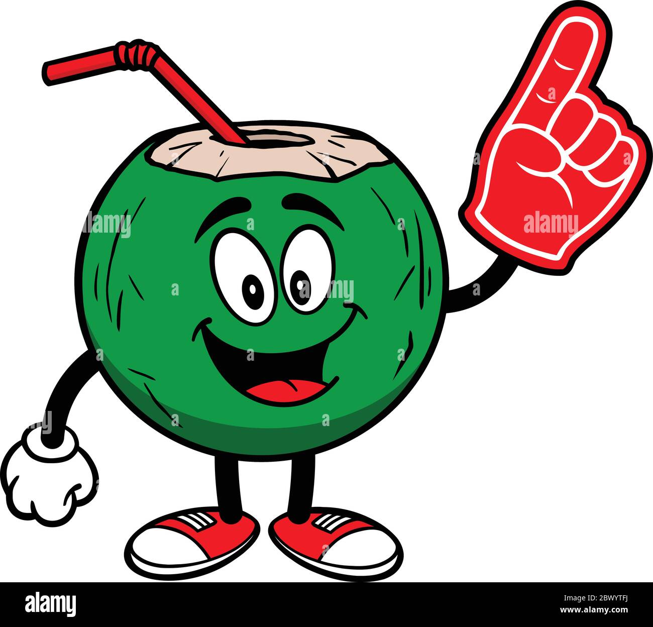 Coconut Water Mascot with Foam Finger - A cartoon illustration of a ...