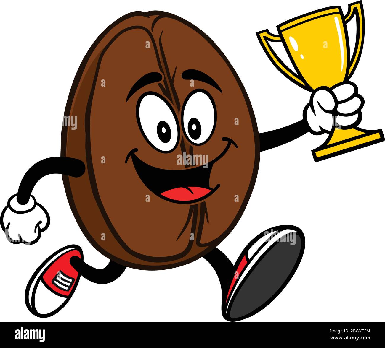 Coffee Bean Mascot Running with Trophy - A cartoon illustration of a ...
