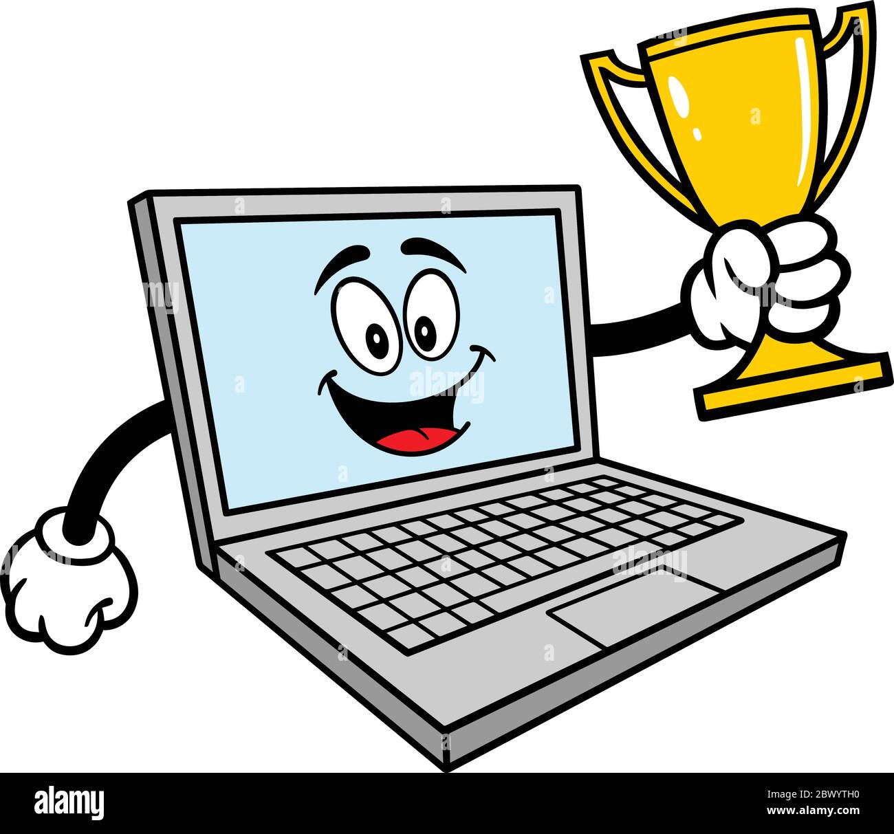 Computer Mascot with Trophy- A Cartoon Illustration of a Computer ...