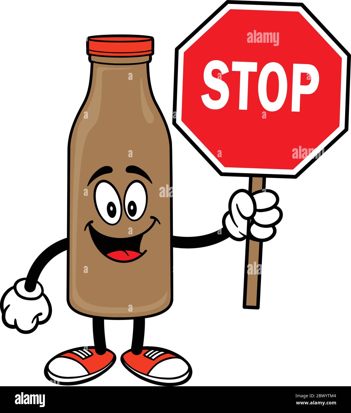 Chocolate Milk Mascot with Stop Sign - A cartoon illustration of a ...