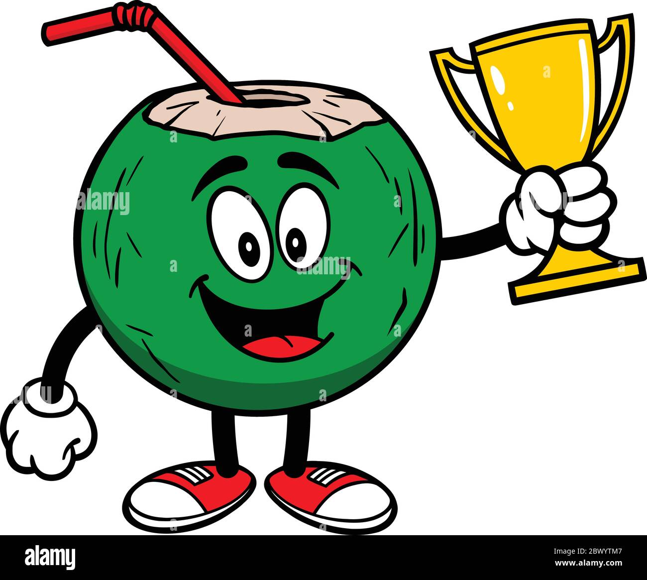 Coconut Water Mascot with Trophy - A cartoon illustration of a Coconut ...