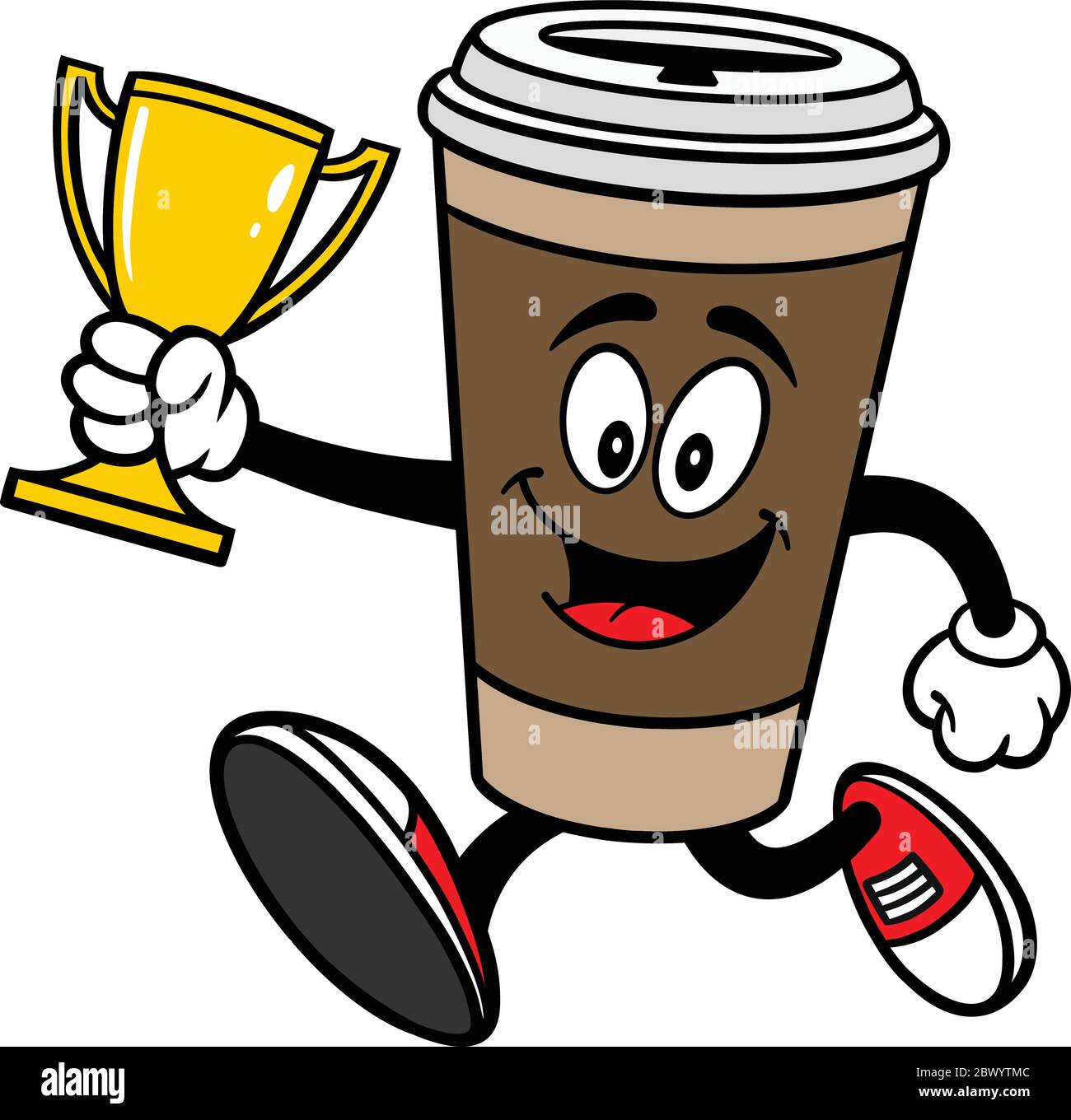 Coffee Mascot Running with Trophy - A cartoon illustration of a Coffee ...