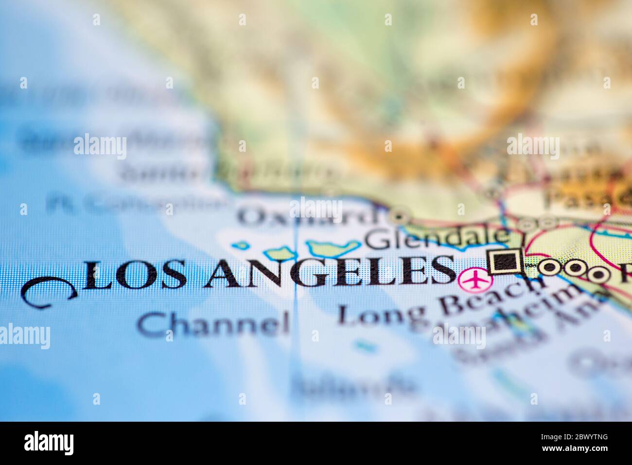 Shallow depth of field focus on geographical map location of Los ...