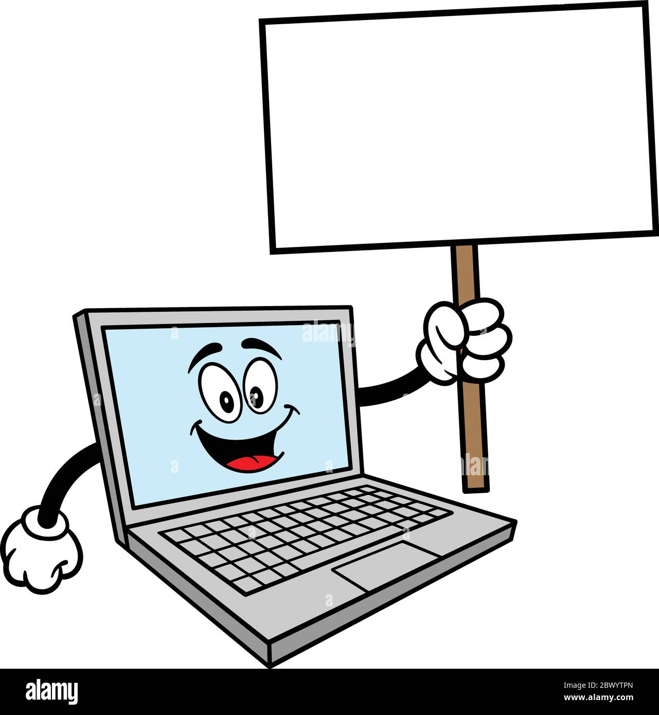 Computer Mascot with a Sign- A Cartoon Illustration of a Computer ...