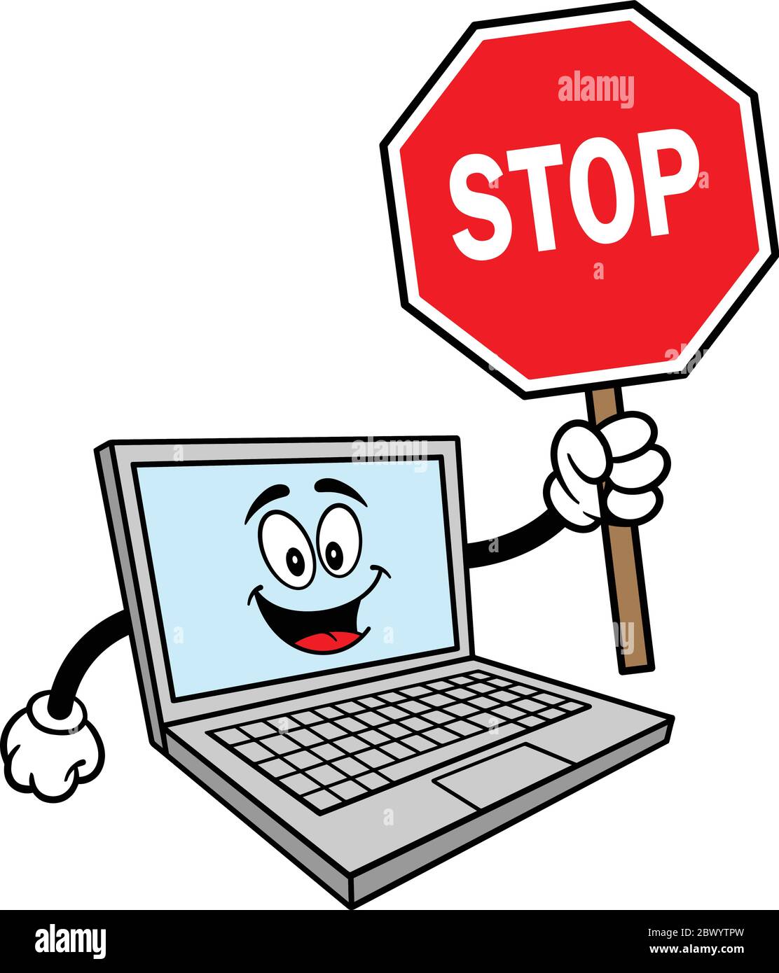 Computer Mascot with a Stop Sign- A Cartoon Illustration of a Computer ...