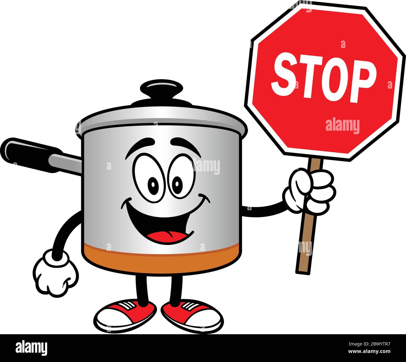 Cooking Pot Mascot with Stop Sign - A cartoon illustration of a Cooking ...