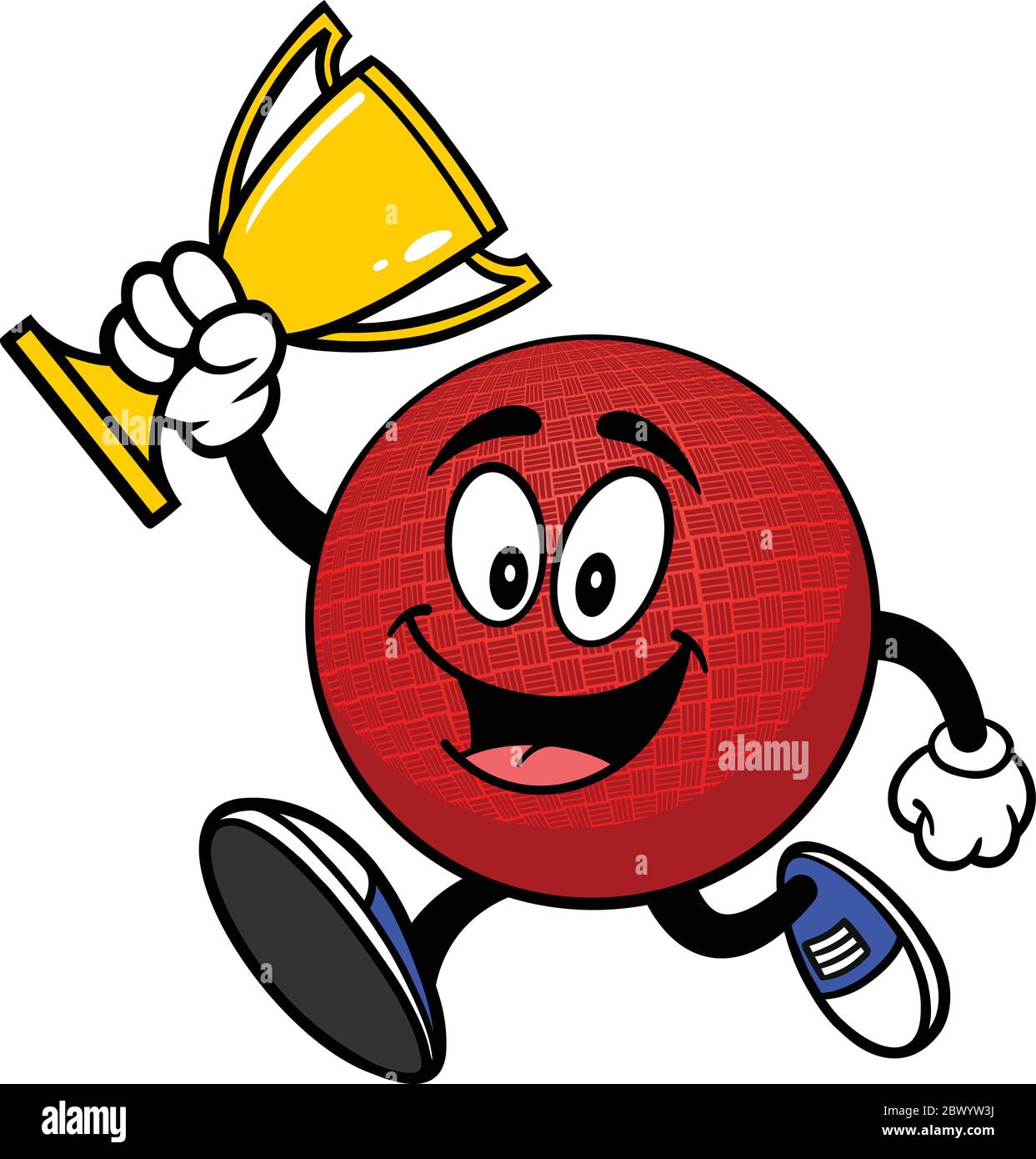 Dodgeball Mascot Running with Trophy - A cartoon illustration of a ...