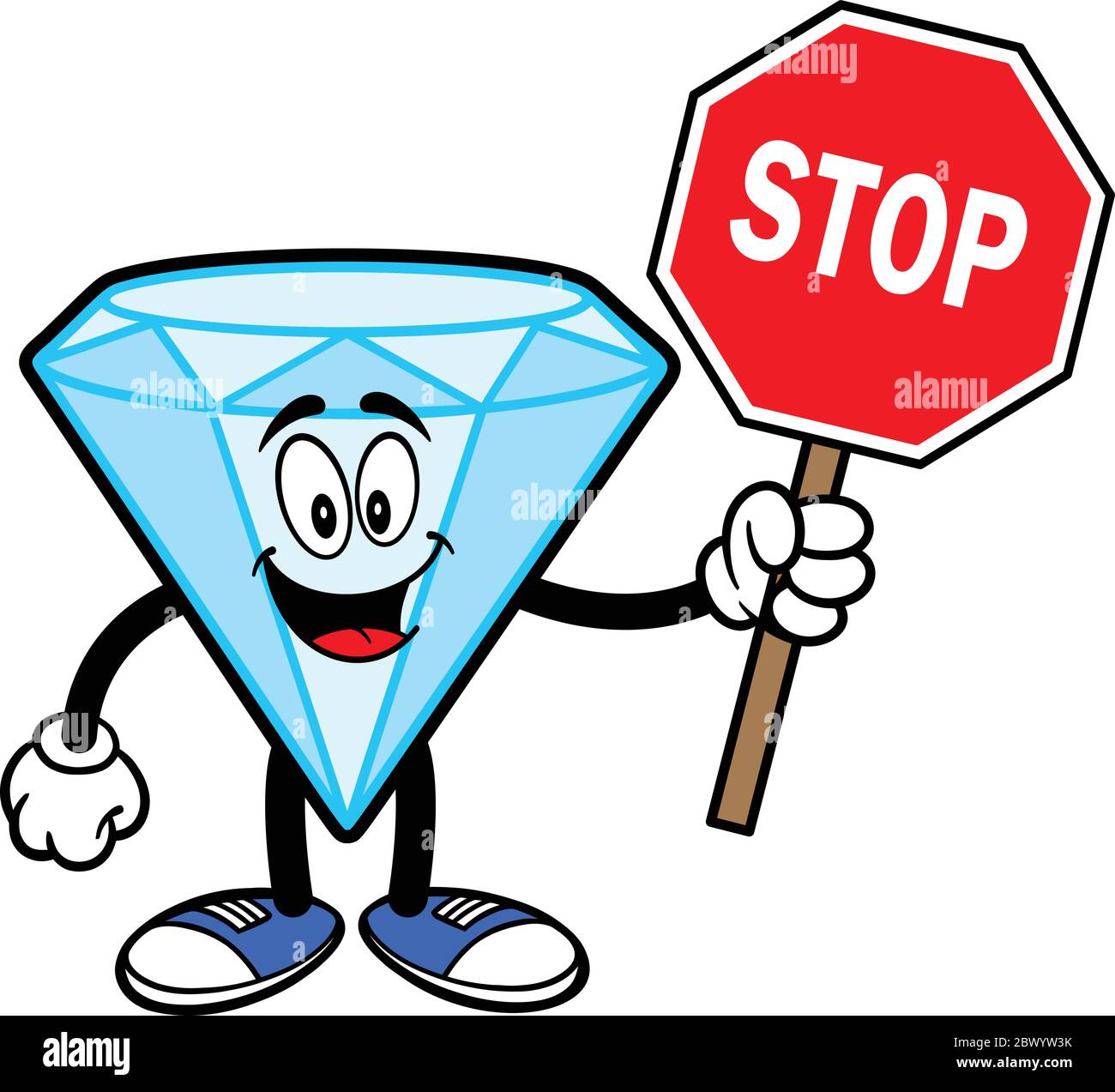 Diamond Mascot with Stop Sign - A cartoon illustration of a Diamond ...