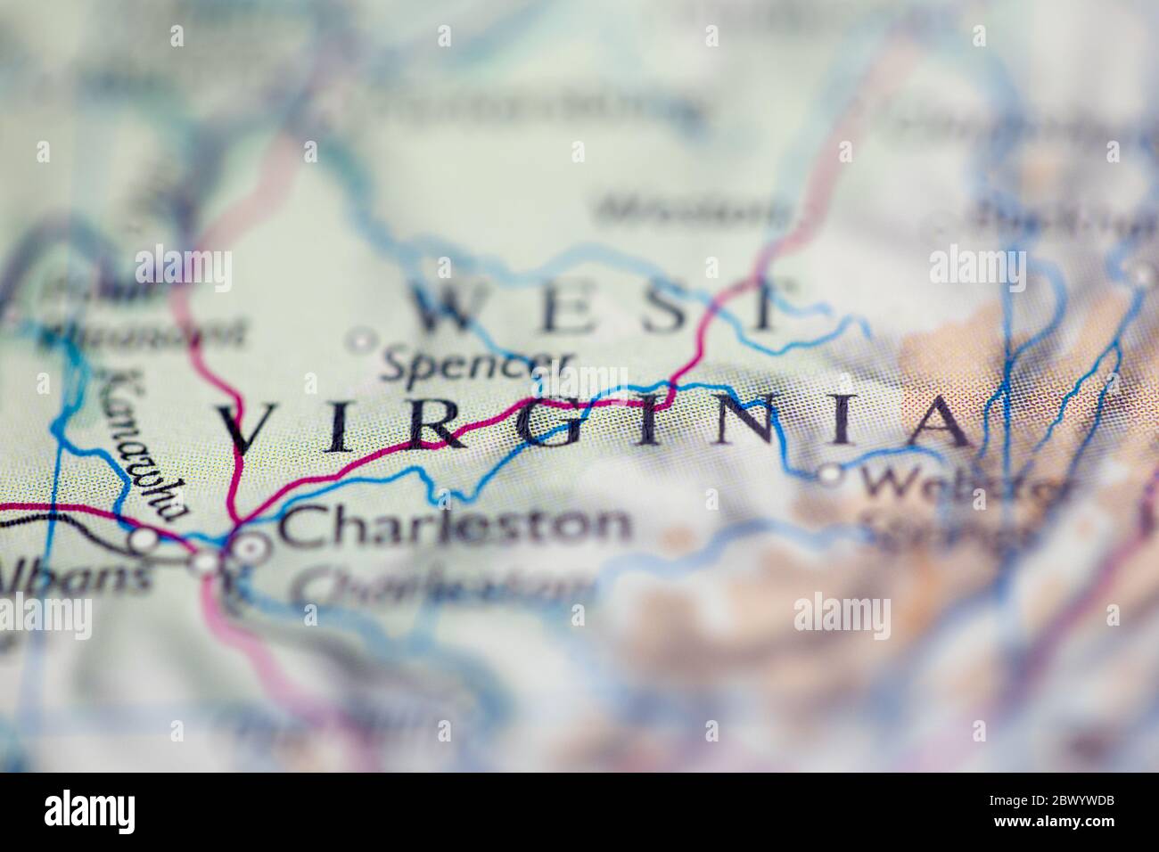 Shallow depth of field focus on geographical map location of Virginia ...