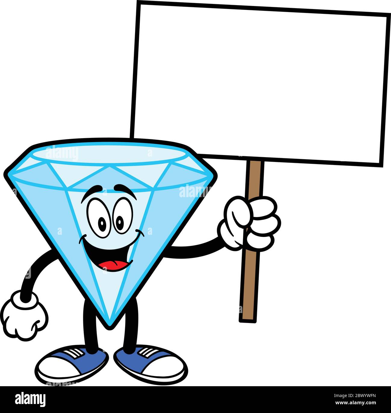 Diamond Mascot with Sign - A cartoon illustration of a Diamond Mascot ...