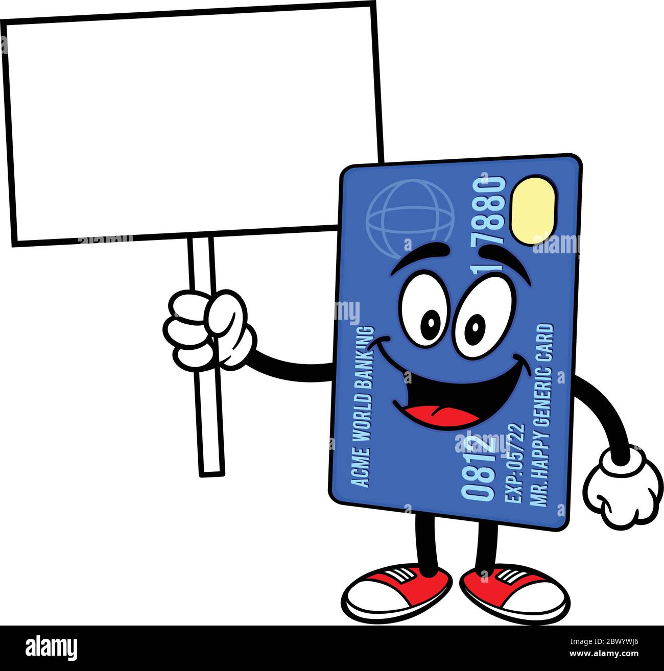 Credit Card with Sign- A Cartoon Illustration of a Credit Card with a ...