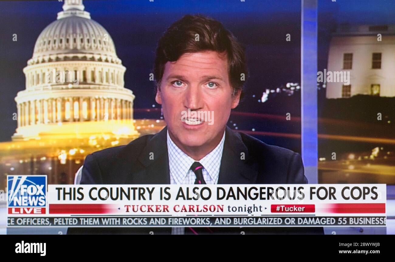 New York, New York, USA. 03rd June, 2020. A screen grab of the Fox News Channel's TUCKER CARLSON ...