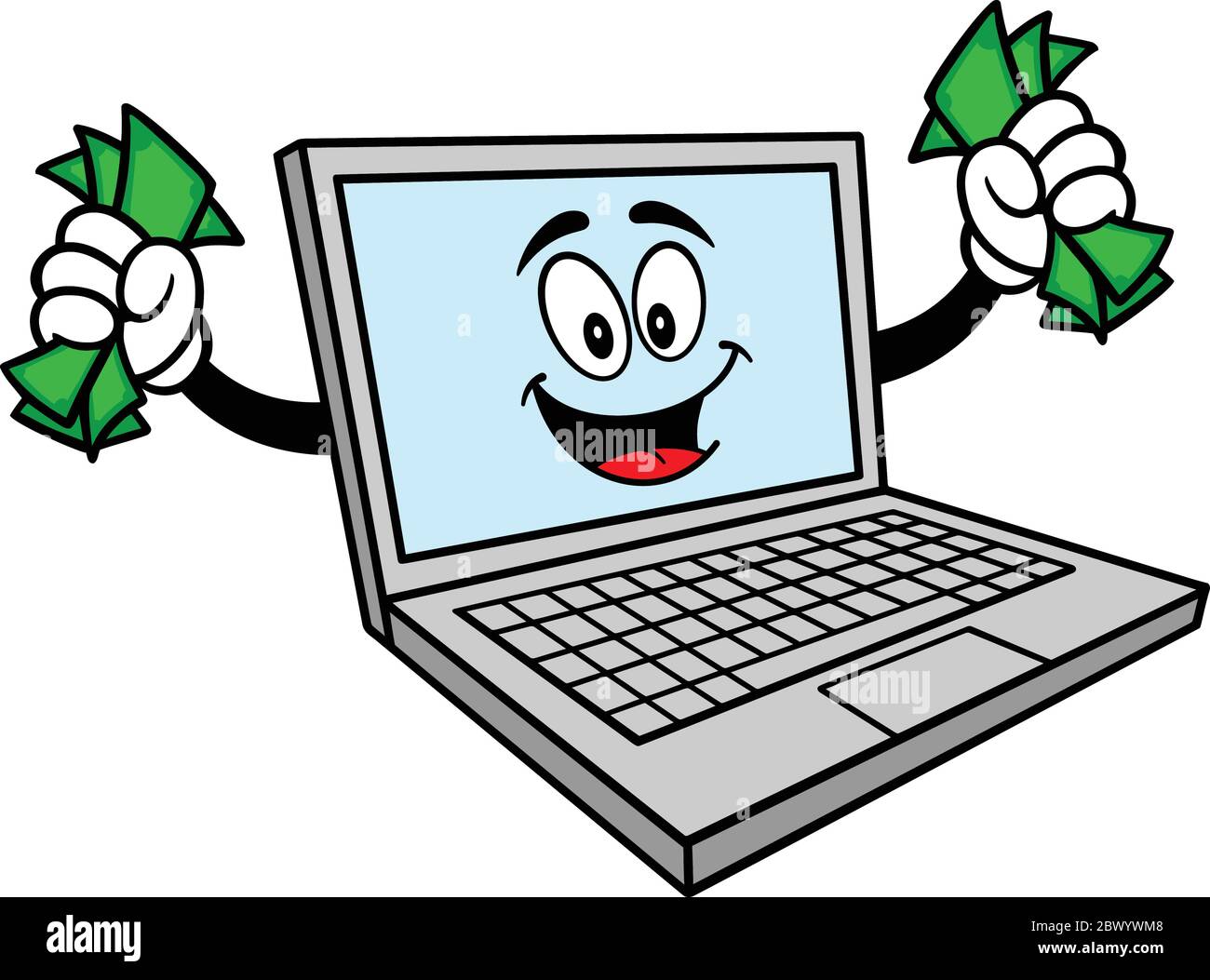Computer Mascot with Money- A Cartoon Illustration of a Computer Mascot ...