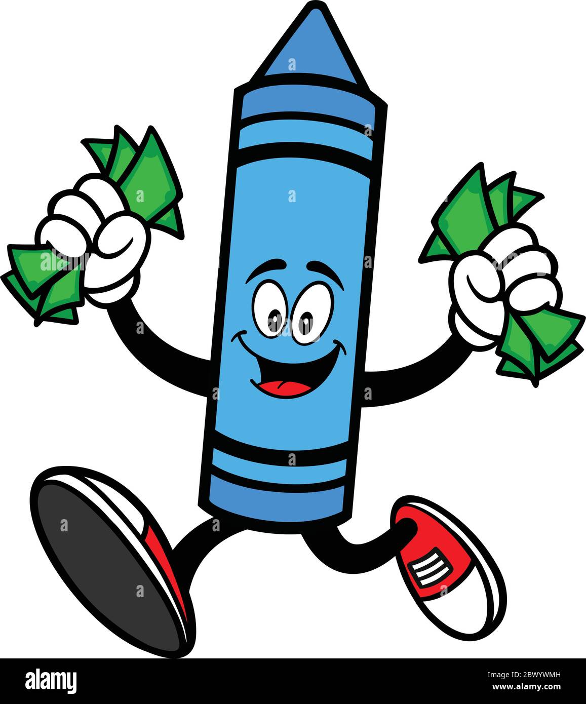 Crayon Mascot Running with Money - A cartoon illustration of a Crayon ...