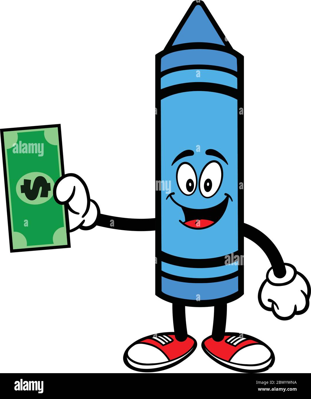 Crayon Mascot with Dollar - A cartoon illustration of a Crayon Mascot ...