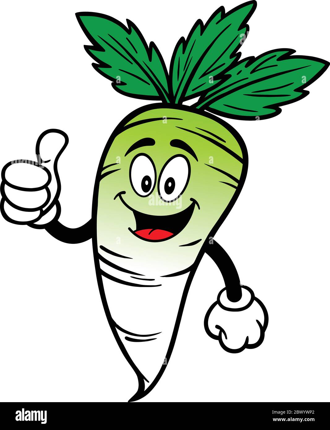 Daikon with Thumbs Up- A Cartoon Illustration of a Daikon with a Thumbs ...