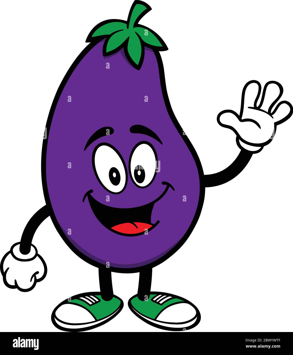 Eggplant Mascot Waving A Cartoon Illustration Of An Eggplant Mascot