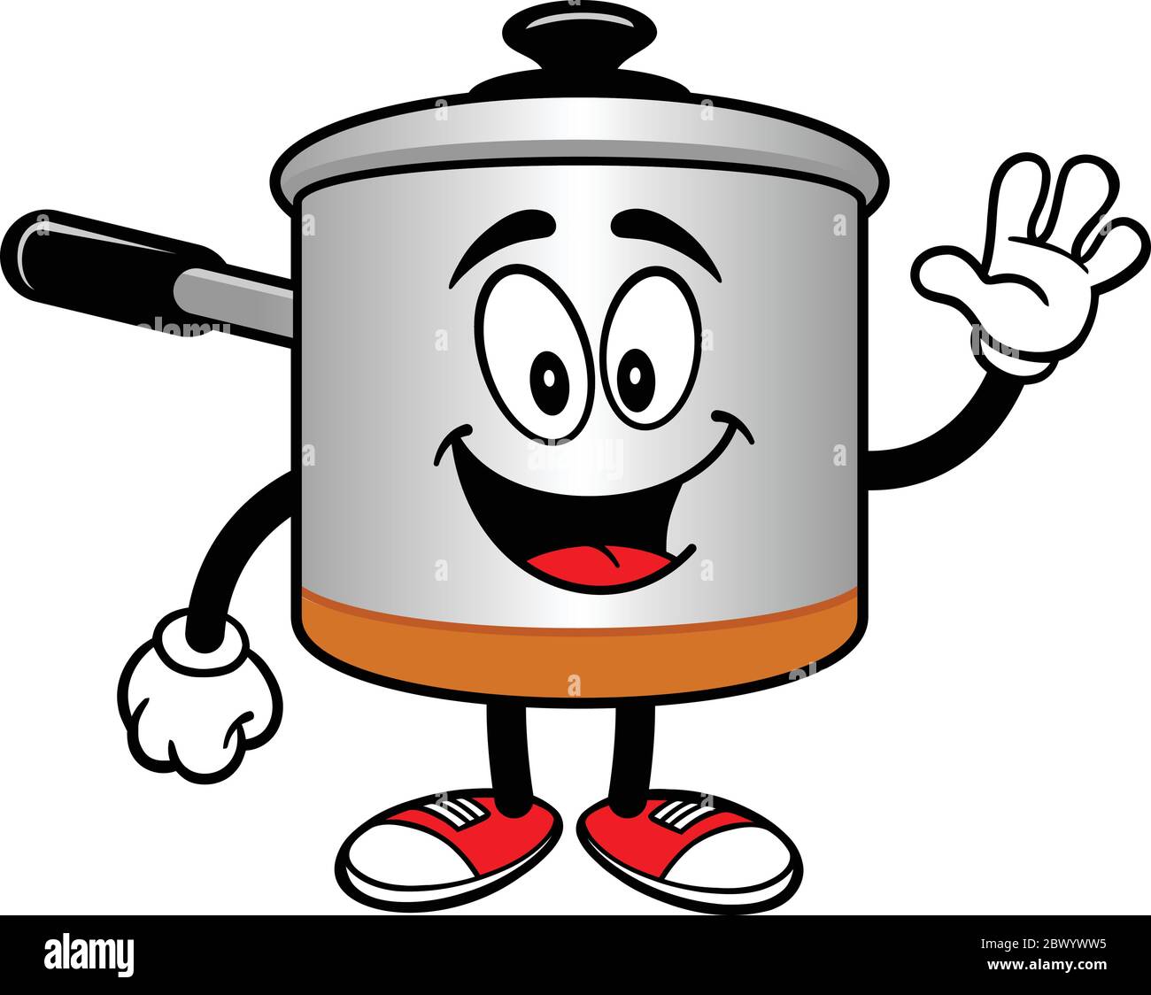 Cooking Pot Waving- A Cartoon Illustration of a Cooking Pot Waving ...