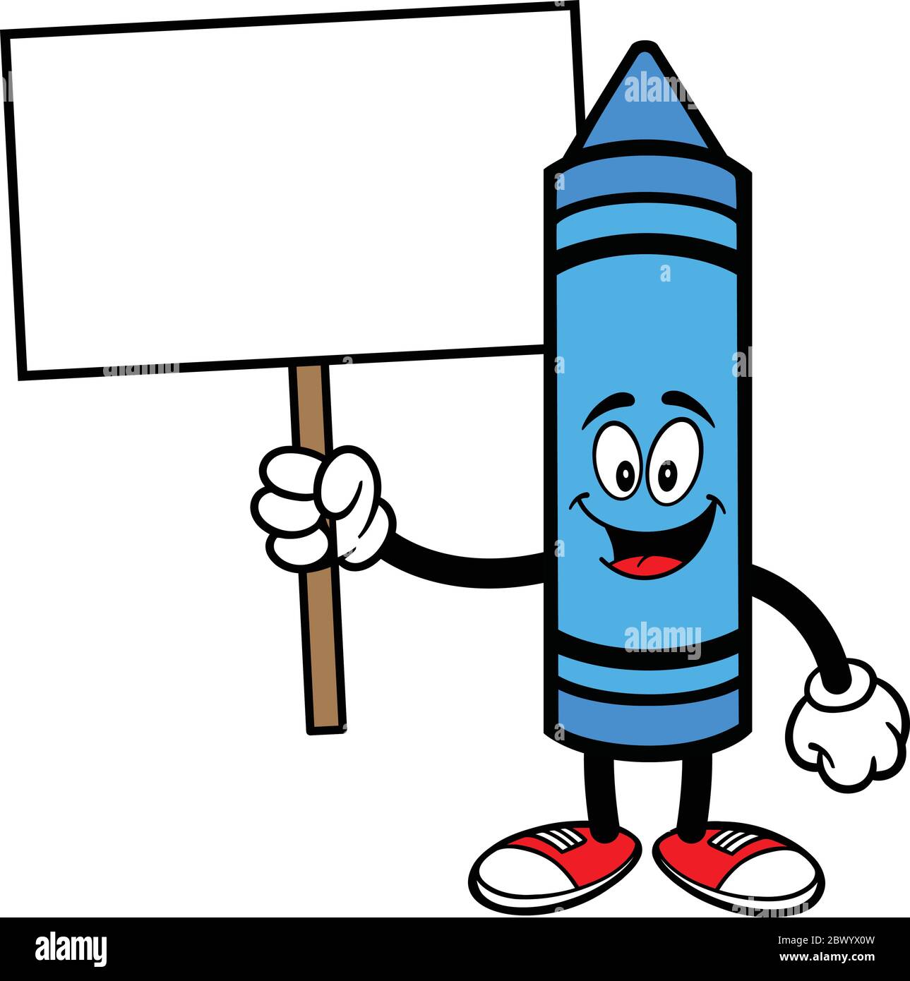 Crayon with Sign- A Cartoon Illustration of a Crayon with a Sign Stock ...