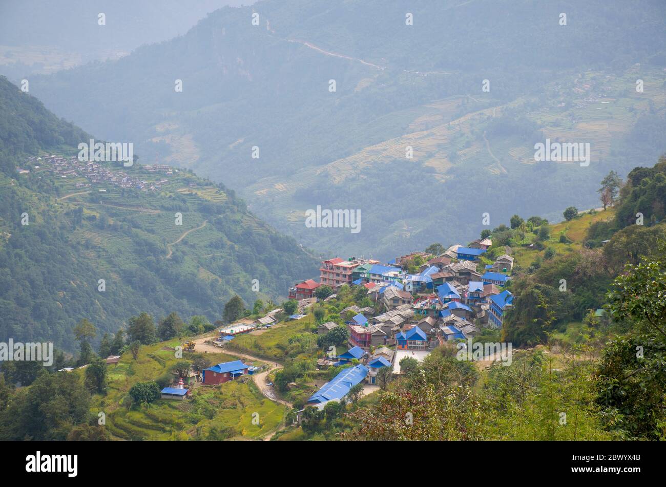Landscape village in the mountains of Nepal Himalayas Stock Photo - Alamy