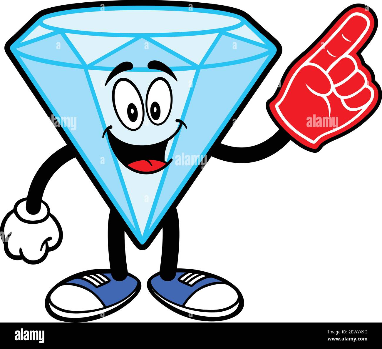 Diamond Mascot with Foam Finger - A cartoon illustration of a Diamond ...