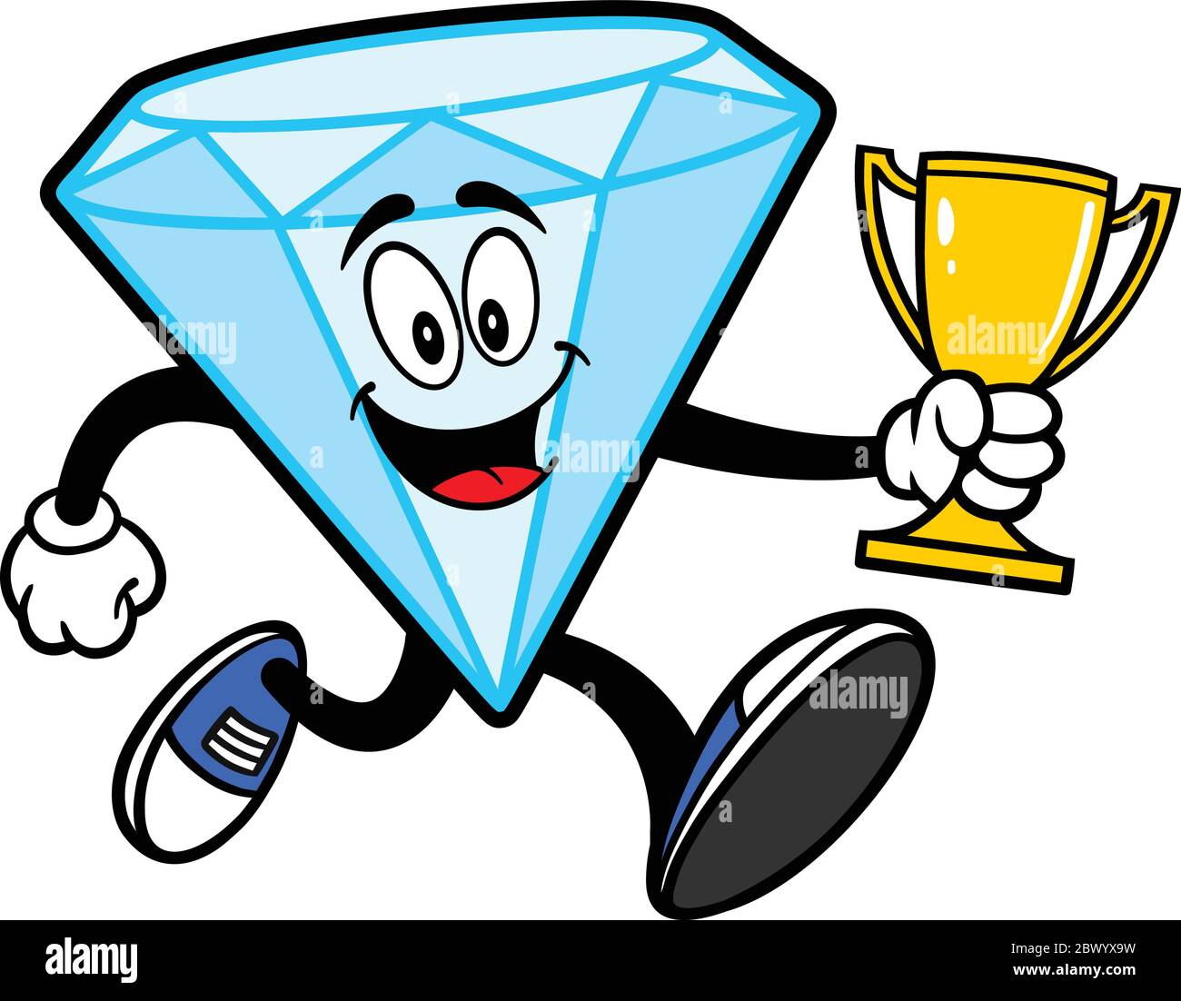 Diamond Mascot Running with a Trophy - A cartoon illustration of a ...