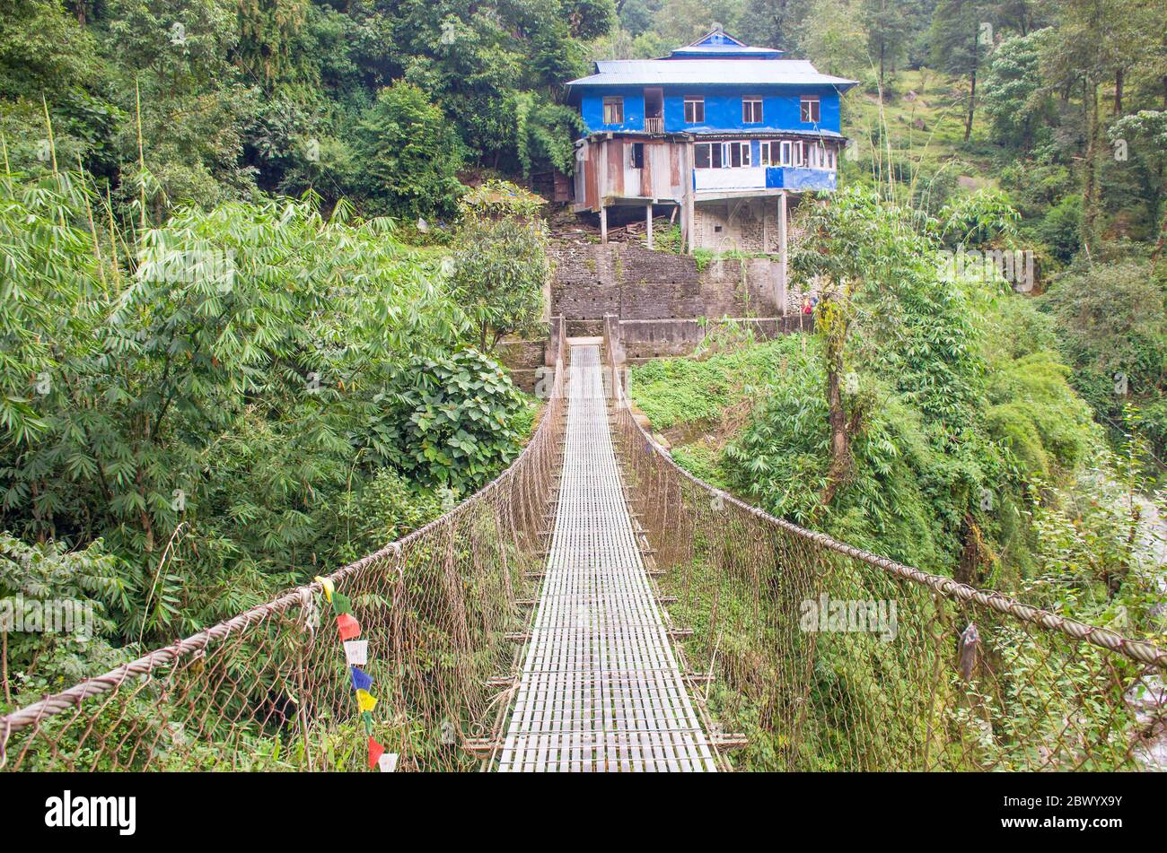 Bridge over the river beautiful tropical landscape of Mount Nepal ...