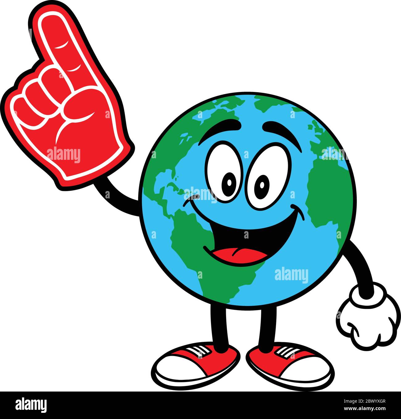 Earth Mascot with Foam Finger - A cartoon illustration of an Earth ...