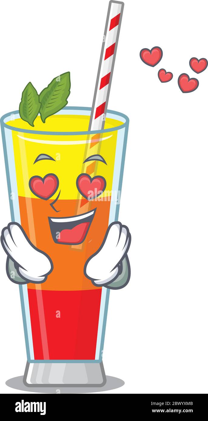 Romantic tequila sunrise cocktail cartoon character has a falling in ...