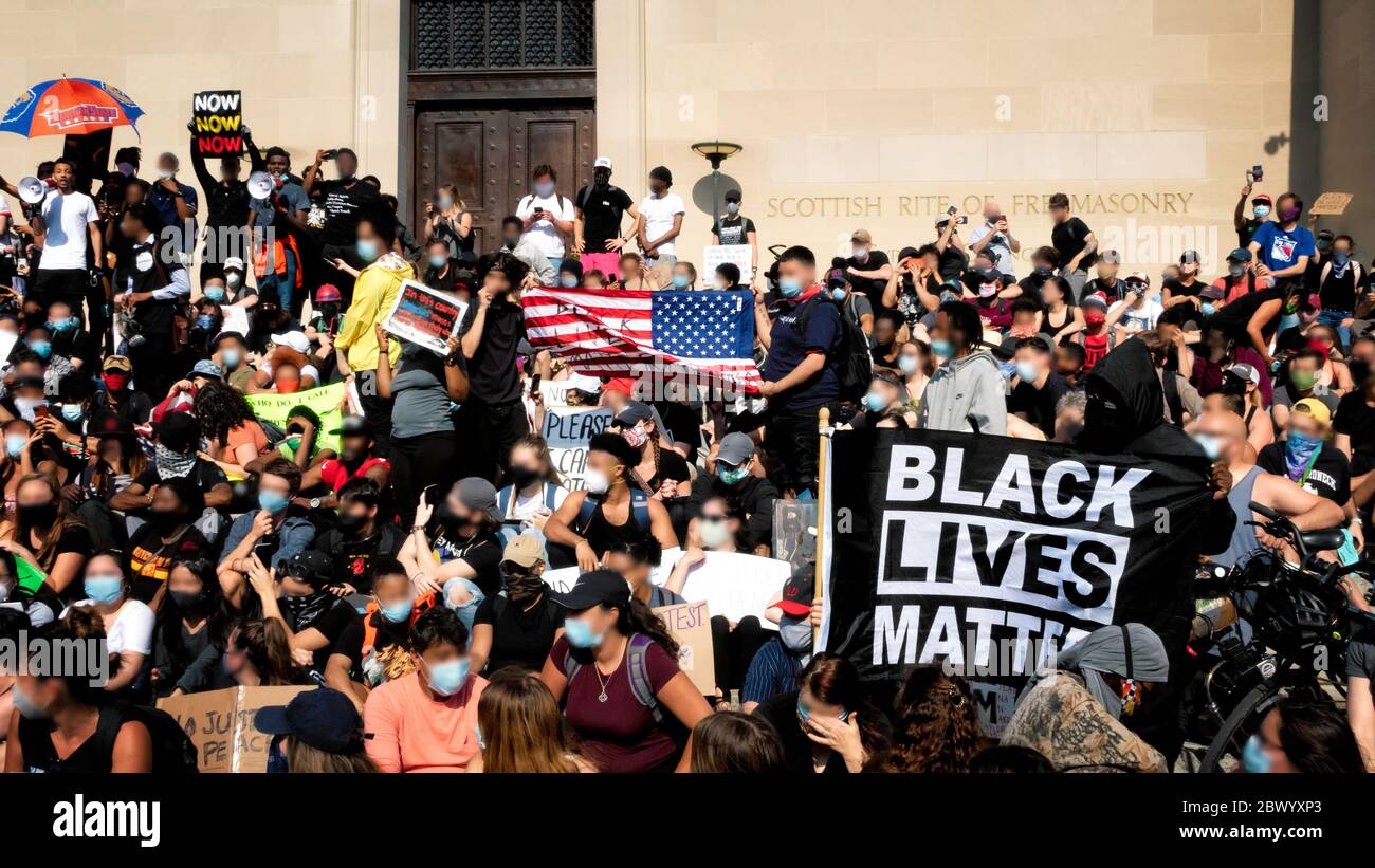 Protesters gather on steps of Masonic Temple during a march against the ...