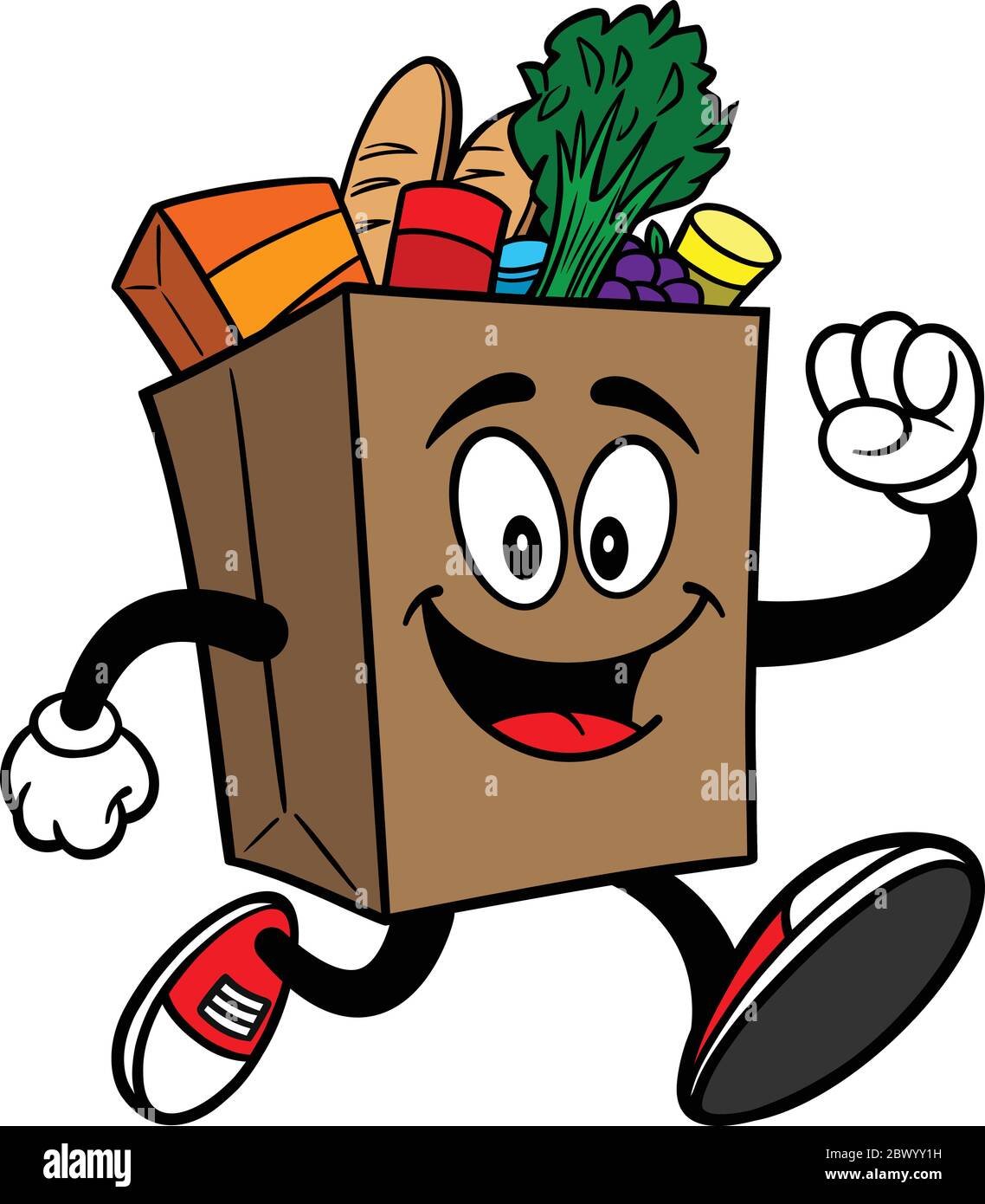 Grocery Bag Run- A Cartoon Illustration of a Grocery Bag Running Stock ...