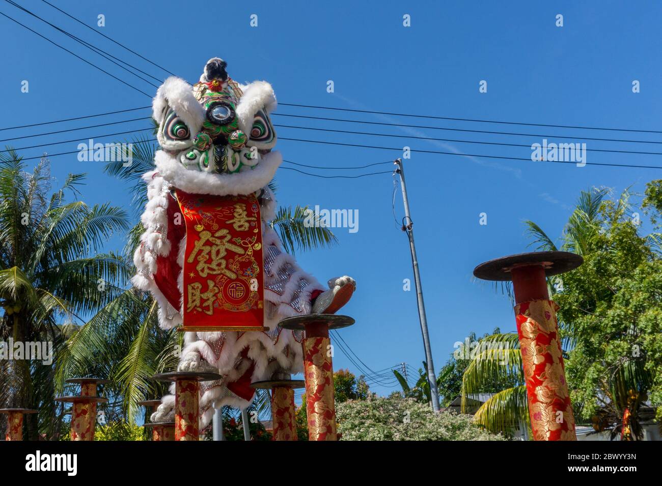 Chinese lion dance performance during Chinese New year festival Stock ...