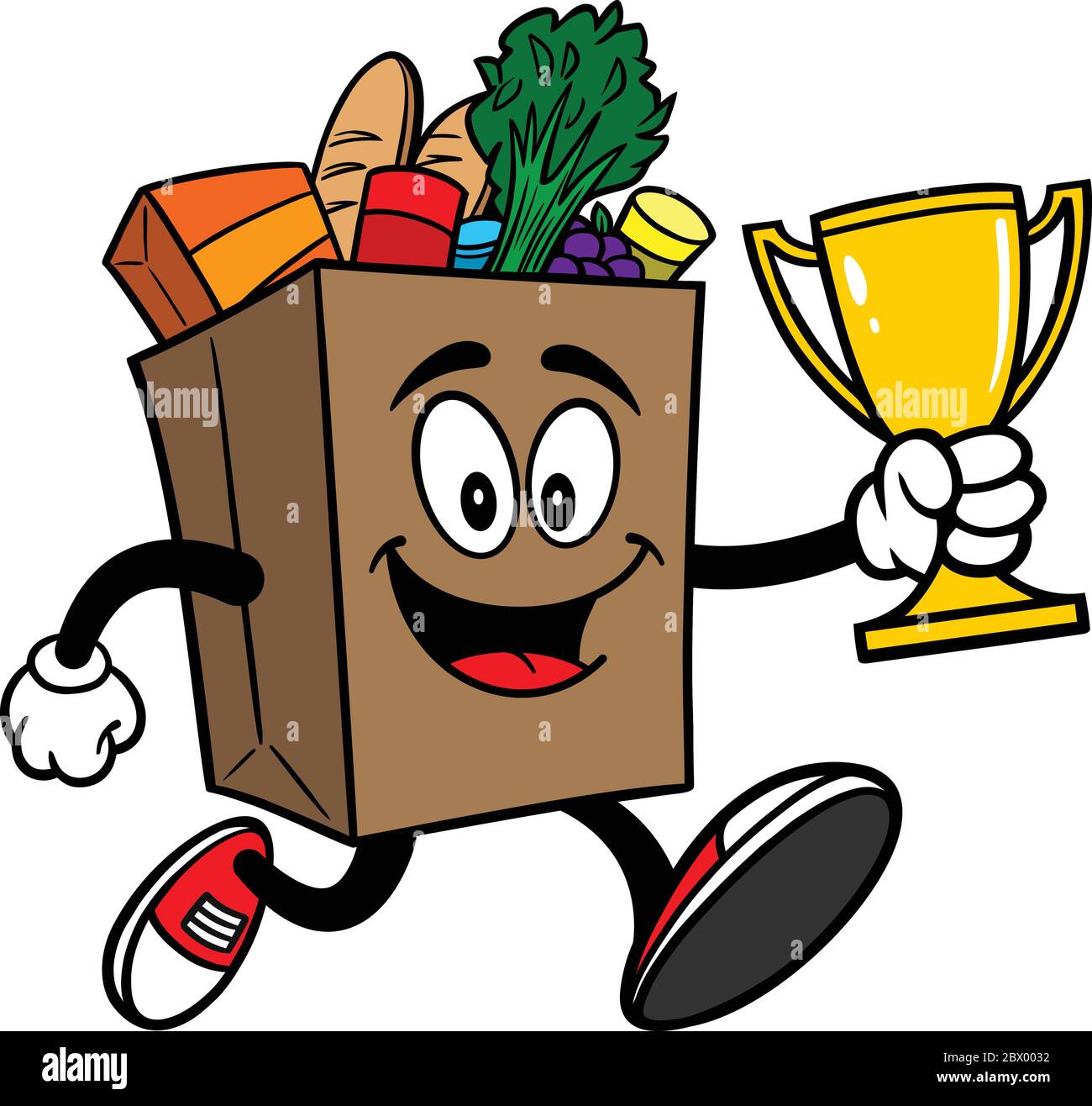 Grocery Bag Running with Trophy- A Cartoon Illustration of a Grocery ...